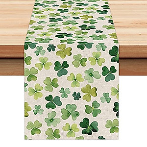 ARKENY St Patricks Day Lucky Green Shamrock Butterfly Table Runner 13x72 Inches,Seasonal Burlap Farmhouse Indoor Kitchen Dining Table Decoration for Home Party