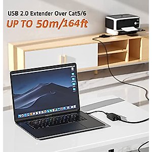 USB Extender Over RJ45 Cat 6/5/5e Adapter, RJ45 Ethernet Splitter to USB Extension UP to 50m/164ft, Compatible with Computers, Mobile Phones, Mice, Keyboards, U Disks, Printers, Cameras