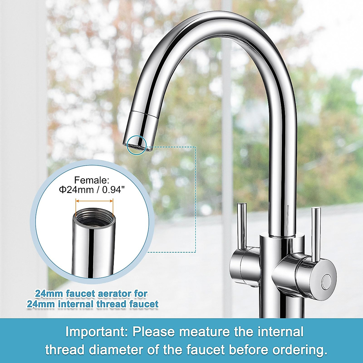 uxcell 8Pcs 24mm Cache Faucet Aerator with 2Pcs Removal Wrench Tool, Faucet Replacement Parts, Water Saving Flow Restrictor Set Replacement Parts for Kitchen Bathroom Sink