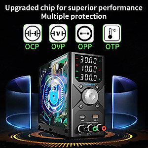 Jesverty DC Power Supply Variable, 0-60V 0-5A Adjustable Switching DC Regulated Bench Power Supply with 20W USB & Type-C Quick-Charge, Encoder Knob, 4-Digit LED Display, Preset Memory - SPS-6005X