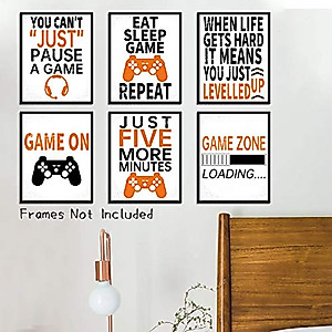 Noare Video Game Canvas Printing Wall Art Funny Gaming Poster Inspirational Quote Picture for Kids Teen Boy room Bedroom Playroom Home Decor,6 pcs,No Frame