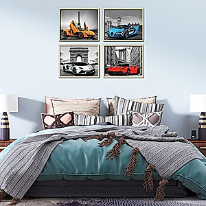 zsjcyGG Car Themed Wall Art,Car Posters for Boys Room,Canvas Car Art Print Set of 4 Unframed (10x8in)-Black and White Car Pictures for room Decor