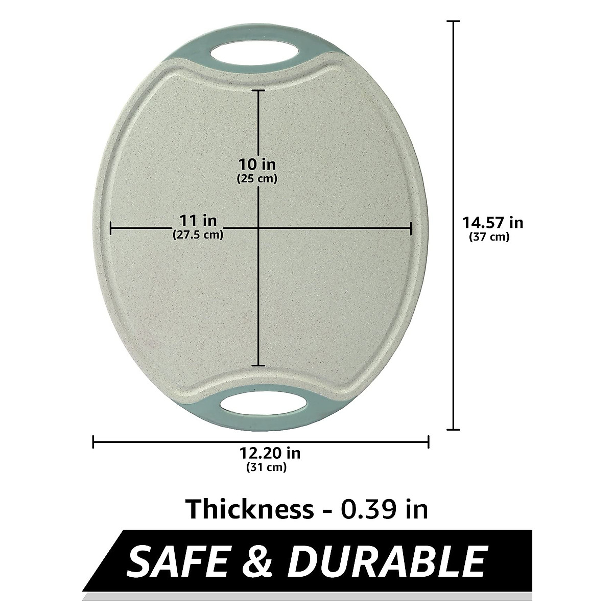 Raj Eco Wheat Straw Cutting Board - Laurel Green Non-Slip Double-Sided Kitchen Chopping Board with Juice Grooves - Meat, Vegetable Cutting Boards with Easy Grip Handles - Medium 14.57" x 12"