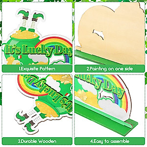 5 Pcs St. Patrick's Day Table Decorations St. Patrick Lucky Table Sign Shamrocks Green Truck Leprechaun Table Ornaments Wooden St. Patrick Table Centerpiece for St Patrick's Day Home Party Decor
