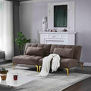 Convertible Sofa Bed, Modern Sleeper Couch with Adjustable Back/Metal Legs/Pillows, Folding Upholstered Loveseat, Sectional Sofa, Memory Foam Living Seat for Apartment/Office/Multi-Functional (Taupe)