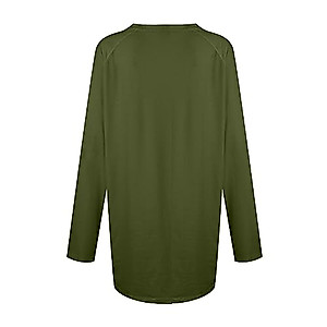 Army Green Women Tops for Work Cutes Tops Long Sleeve V Neck Shirts Solid Color Tunics Pullover to Wear with Leggings Fall Loose Fit T Shirts Blouses X-Large-P25
