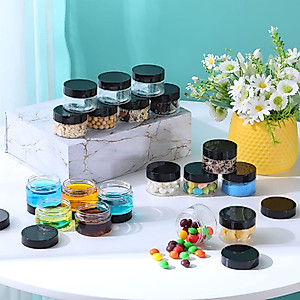 Aoriher 150 Pcs Plastic Container Jars with Lids Round Cosmetic Jars Empty Plastic Jars for Lotion, Cream, Ointments, Makeup, Eye Shadow, Rhinestone, Samples, Pot, Travel Storage (Black,1 oz)