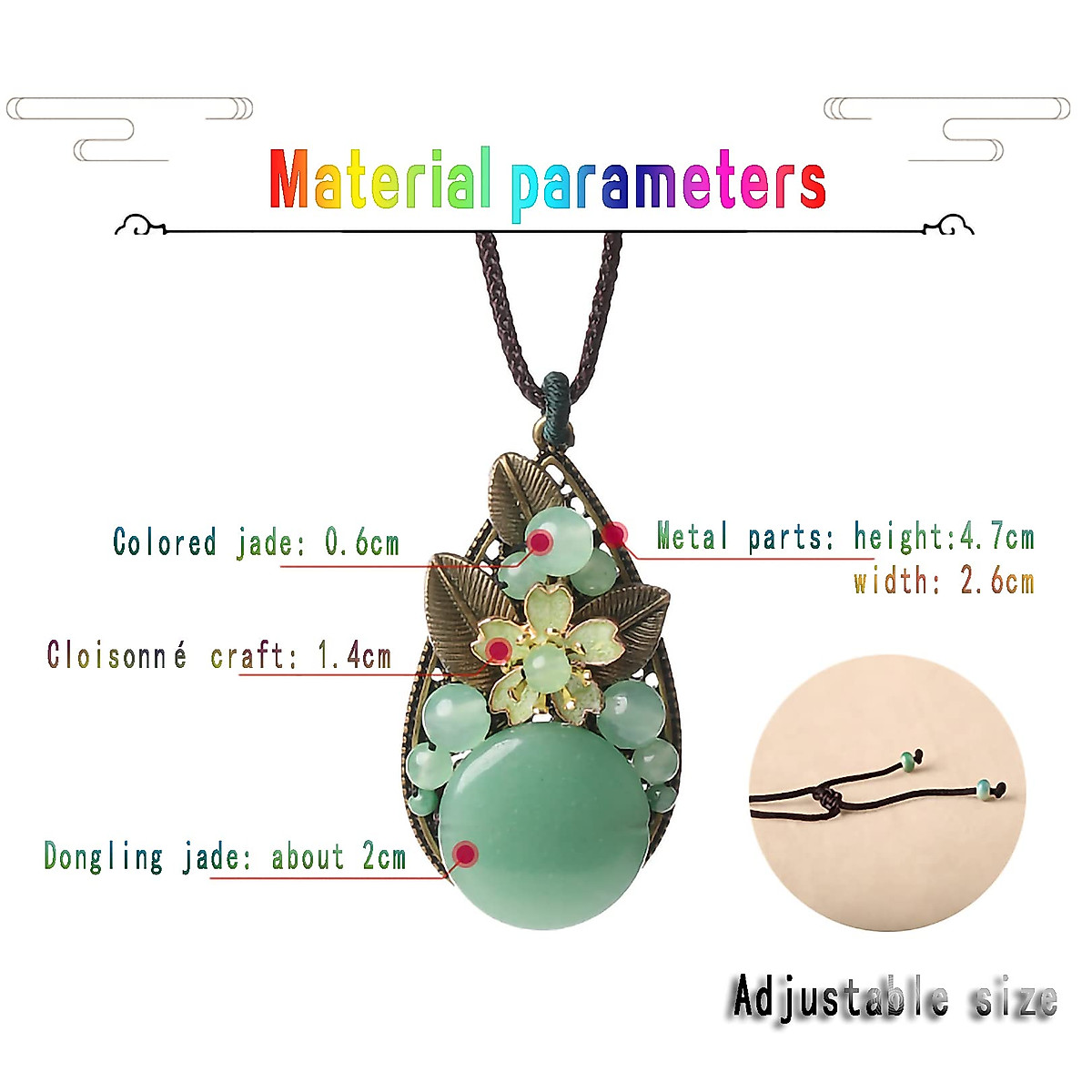 Xgimas Natural Jade Stone Necklace, Adjustable Rope Chain Length Lucky Protection Friendship Charm Pendant Necklace for Women Friends Gifts