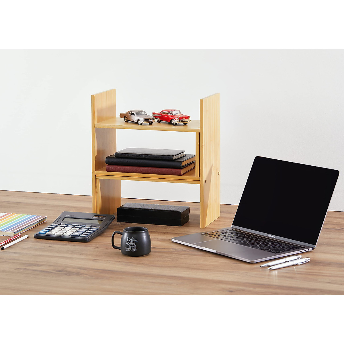 RoyalHouse Natural Bamboo Desktop Organizer, Attractive Design, Stand Shelf for Books, Accessories and More, Home Décor, Ideal Gift for Family & Friends