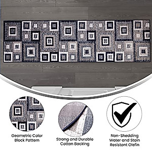 Flash Furniture Gideon Collection 2' x 7' Abstract Area Rug - Blue, Grey, and White Olefin Facing - Cotton Backing - Living Room or Bedroom
