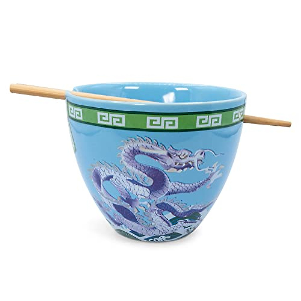 Bowl Bop Blue Dragons Japanese Ceramic Dinnerware Set | Includes 16-Ounce Ramen Noodle Bowl and Wooden Chopsticks | Asian Food Dish Set For Home & Kitchen | Kawaii Anime Gifts and Collectibles