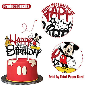 EnlSinr Mouse Cake Topper, Mouse Birthday Party Decorations Mouse Birthday Party Supplies with Dog Star and White Gloves for Kids Boys Birthday Party Decorations Supplies(Double-sided)