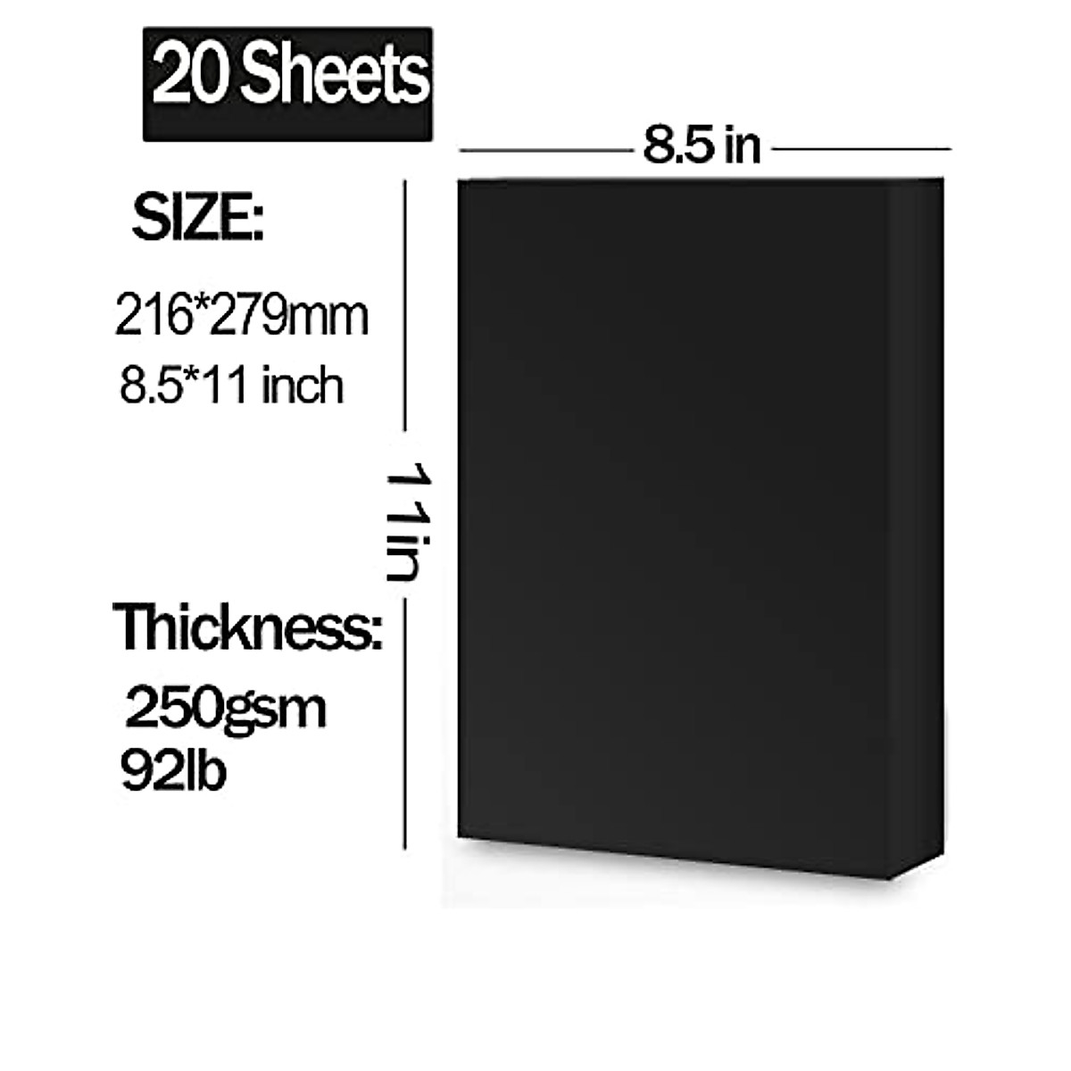 20 Sheets Black Cardstock 8.5 x 11, 250gsm/92lb Black cardstock Paper for DIY Arts Christmas Cards Making, Black Craft Paper for Invitations, Stationary Printing,Scrapbook Supplies