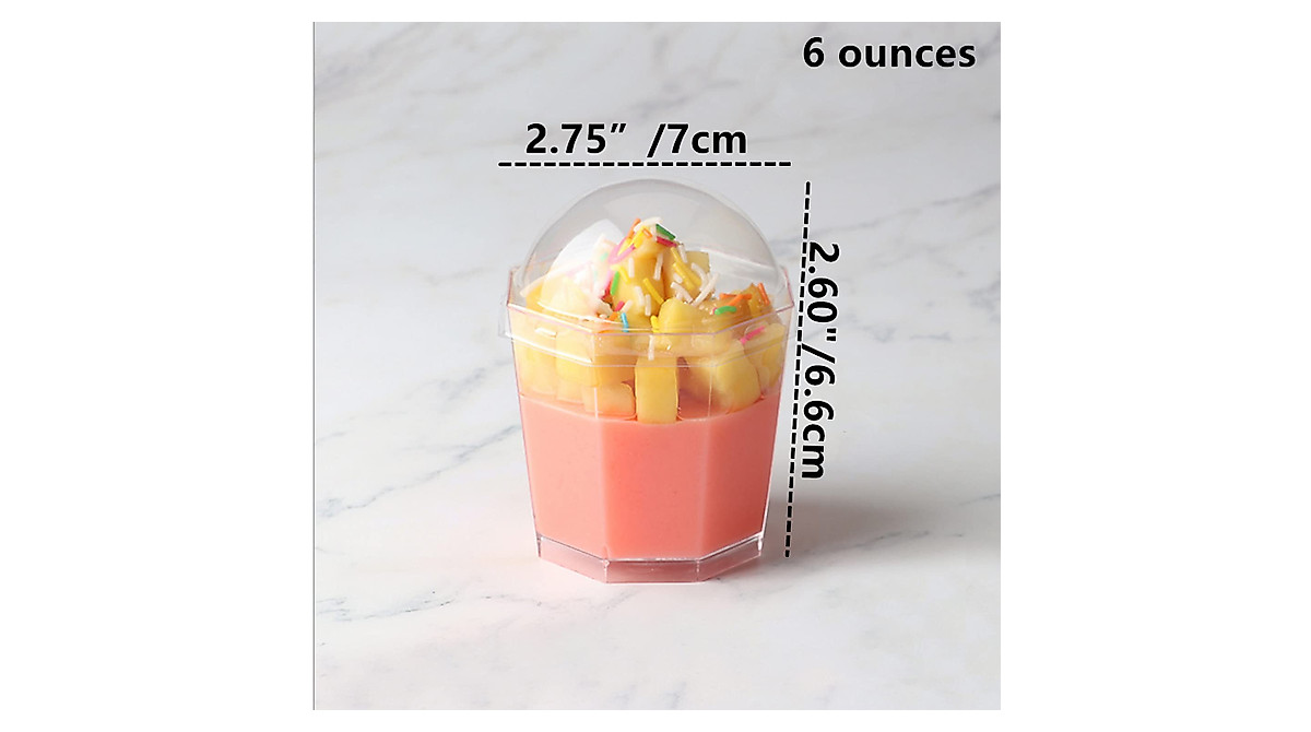 DongAi 25Pcs 6-Ounce Transparent Plastic Dessert Cups,Octagon Clear ...