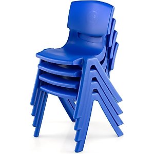 Axidou 4 Pack Premium 11" H Plastic Stackable School Chairs, Toddler and Kids Chair for Daycare, School, Outdoor, Home - Blue