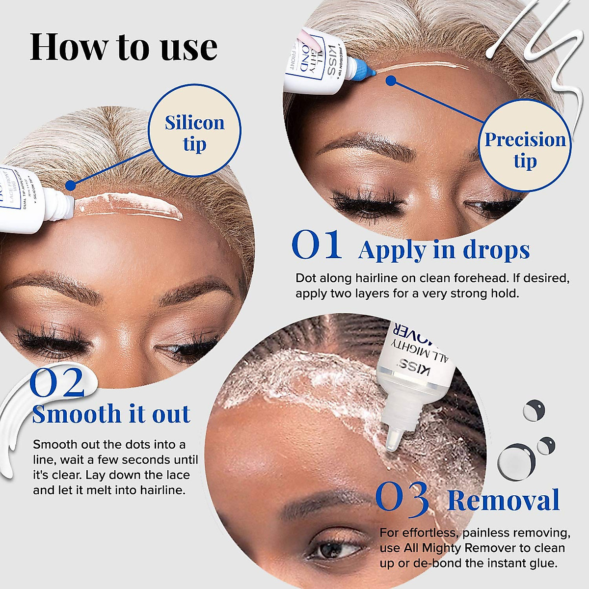 Red by Kiss All Mighty Bond Lace Front Wig Glue & Remover Set, Dual Tip Applicator, Instant Dry, Water Resistant, Strong Hold for Wigs, Frontals, Toupees, Safe for Sensitive Skin, Front Wig Remover