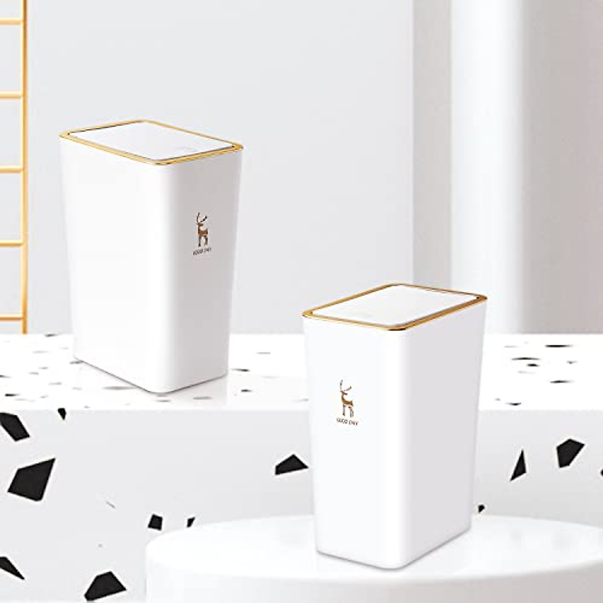 funest 2 Packs Bathroom Trash Can with Lid, Dogproof Wastebasket with Press Type Lid, Plastic Kitchen Waste Bins, Bathroom Garbage Bin Set for Home/Office/Rv/Bedroom（2 Packs,3.4+2.3 Gallon）