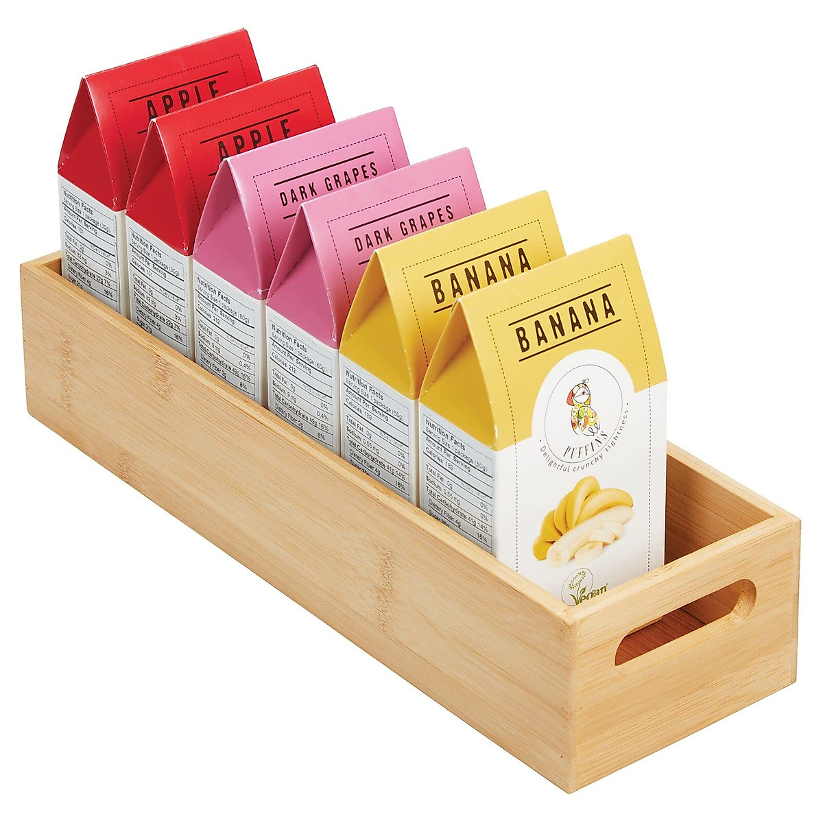 mDesign Slim Bamboo Kitchen Cabinet & Fridge Drawer Organizer Tray - Storage Bin for Cutlery, Serving Spoons, Cooking Utensils, Gadgets - 4.6 inches Wide - 6 Pack - Natural Wood Finish