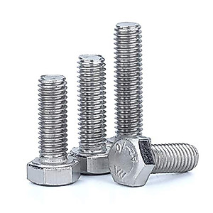 Ochoos Stainless Steel Rod 5pcs/lot M10x1.0 Fine Thread Hex Bolt Din933 M10 Pitch 1.0mm Length 12/16/20/25/30/35/40/45/50/60mm - (Thread Diameter: M10, Length: 16mm)