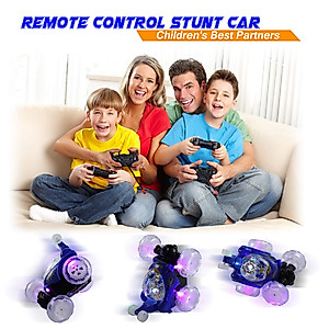 UTTORA Remote Control Car for Kids, 2.4GHz 2 in 1 RC Stunt Car, Double Sided 360°Flips Rotating with LED Headlights, Waterproof Stunt Controlled Vehicle with Rotate 360 Car Toy for 8-12 Year
