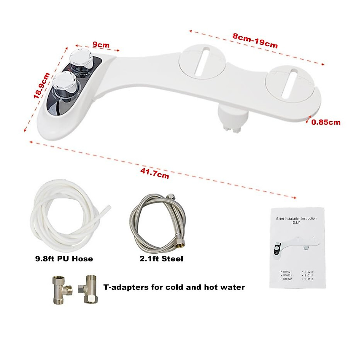 Generic Toilet Bidet Attachment, Toilet Seat Warm Water Bidet Attachment, Adjustable Temperature, Digital Display, 2x Retractable Self Cleaning Nozzles, Cold Warm Water Battery Operated, White