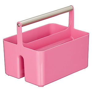 mDesign Plastic Shower Caddy Storage Organizer Utility Tote, Divided Basket Bin - Metal Handle for Bathroom, Dorm, Kitchen, Holds Soap, Shampoo, Conditioner - Aura Collection - Rose Pink/Satin