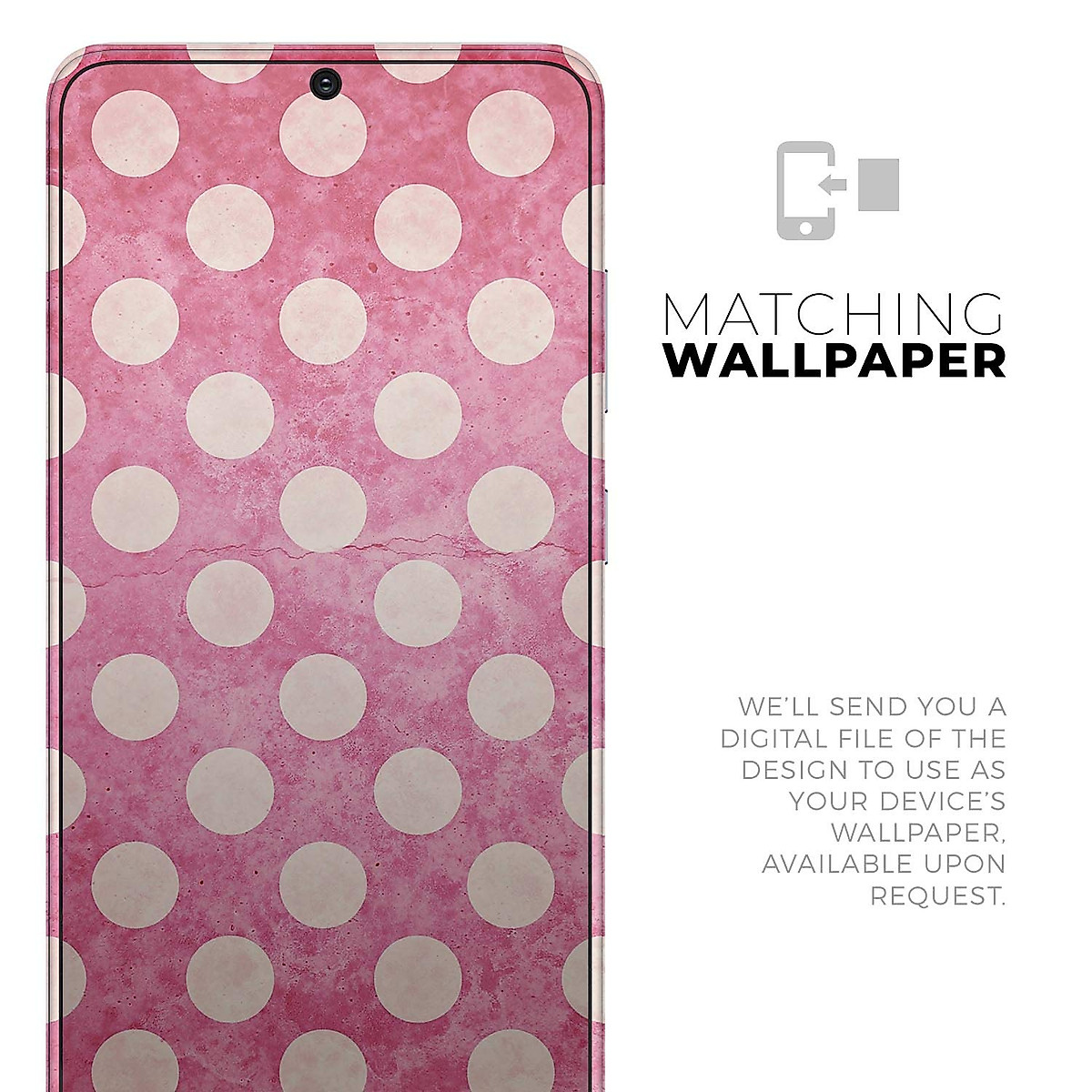 DesignSkinz White Polka Dots Over Grungy Pink Protective Vinyl Decal Wrap Skin Cover Compatible with The Samsung Galaxy S20 (Screen Trim & Back Glass Skin)