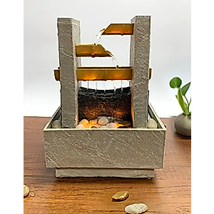 Nature's Mark 8" H Cascading Bamboo Tabletop Water Fountain with Natural River Rocks and LED Lights (Power Cord Attached)