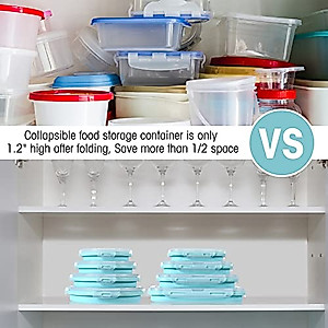 Karenhi 8 Pack Collapsible Silicone Food Storage Containers with Airtight Lids Stackable Collapsible Bowls with Lids Microwave and Dishwasher Safe(Blue)
