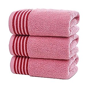 HMQCI 3 Pack Hand Towels Cotton Striped Super Soft & Highly Absorbent Durable for Bath Face Spa Hotel (Color : Pink, Size : 3Pack)