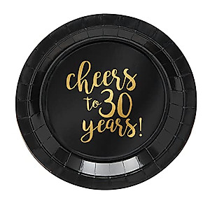 144-Piece Cheers to 30 Years Plates, Napkins, Cutlery, and Cups for Black and Gold 30th Birthday Party Supplies, Anniversary Decorations (Serves 24)