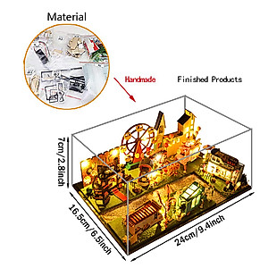 WYD 6pcs DIY Mini Car Train Shop House Combined Bus Shop Street Model 3D Wooden Miniature Dollhouse Kit with LED Lights and Furniture Kits (6PCS Car) for Friends