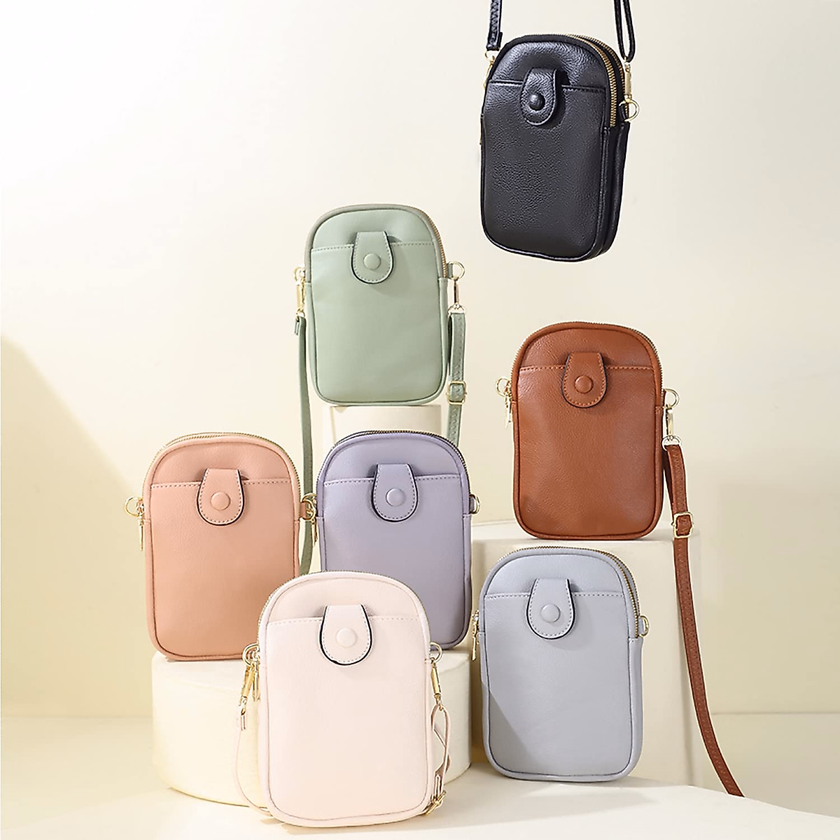 Sunwel Fashion Triple Pockets Lightweight Cell Phone Small Purse Travel Crossbody Bag with Zipper Phone Holder for Women Girls (white)