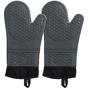 Hvalucen 2Pcs Silicone Oven Mitts Waterproof and Non-Slip Temperature Resistant to 500°F 13 inches Grey