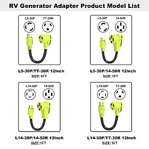 XGGYA 3 Prong 30 Amp to 50 Amp RV Generator Twist Lock Adapter,NEMA L5-30P Male Plug to NEMA 14-50R Female 12 Inch with Grip Handle,Heavy Duty STW 10 AWG Generator Adapter for RV Trailer Camper