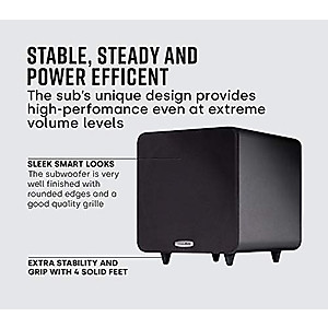 Polk Audio PSW111 8" Powered Subwoofer - Power Port Technology | Up to 300 Watt Amp | Big Bass in Compact Size | Easy Setup with Home Theater Systems Black