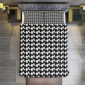 HotcoS Houndstooth Black Comforter Set Queen 3 Pieces Bedding Set Lightweight Soft Bedding Comforter Sets for All Season with 1 Duvet Cover 90""x90"" 2 Pillow Shams 30'' X 20'', Style