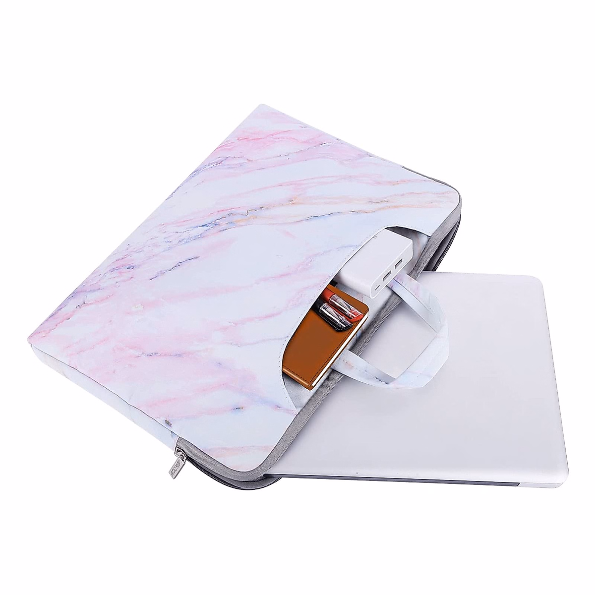 MOSISO Laptop Shoulder Bag Compatible with MacBook Air 15 inch M2 A2941 2023/Pro 15 A1990 A1707,15 Surface Laptop 4/3,HP Chromebook 14, Canvas Cross Grain Marble Carrying Briefcase Sleeve
