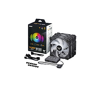 ASUS TUF Gaming TF120 ARGB Chassis Fan 3 Pack 3Pin Customizable LEDs, Advanced Fluid Dynamic Bearing, 120mm PWM Control, Anti-Vibration Pads, Double-Layer LED Array for Computer Case & Liquid Radiator