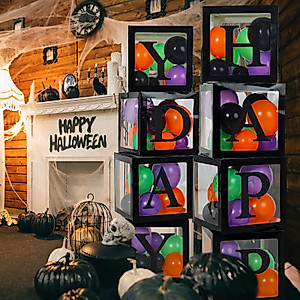 Geyee 8 Pieces Balloon Box Decoration, Transparent Block with 78 Letters/ 3-Sets of A-Z for Halloween Decor Bride Shower, Baby Shower, Christmas Halloween Supplies, Birthday Boxes(Black)