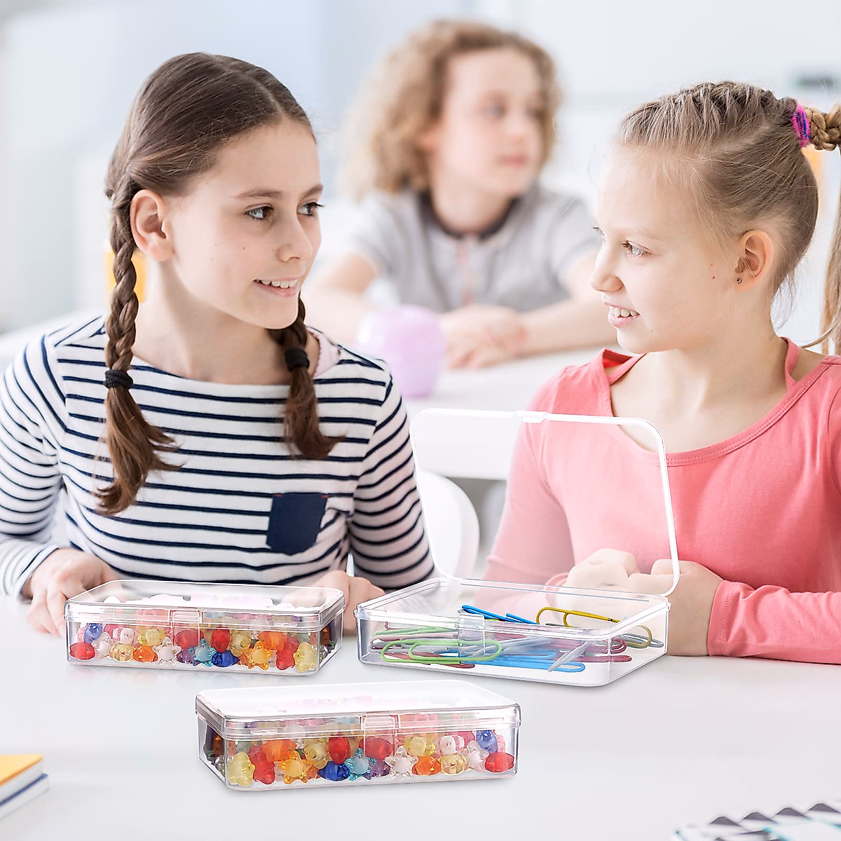 30 Pcs Small Clear Plastic Beads Storage Containers Box with Lids Mini Clear Plastic Storage Containers Square Containers for Jewelry Beads Craft Supplies Tools, 4.1 x 3 x 1 Inches