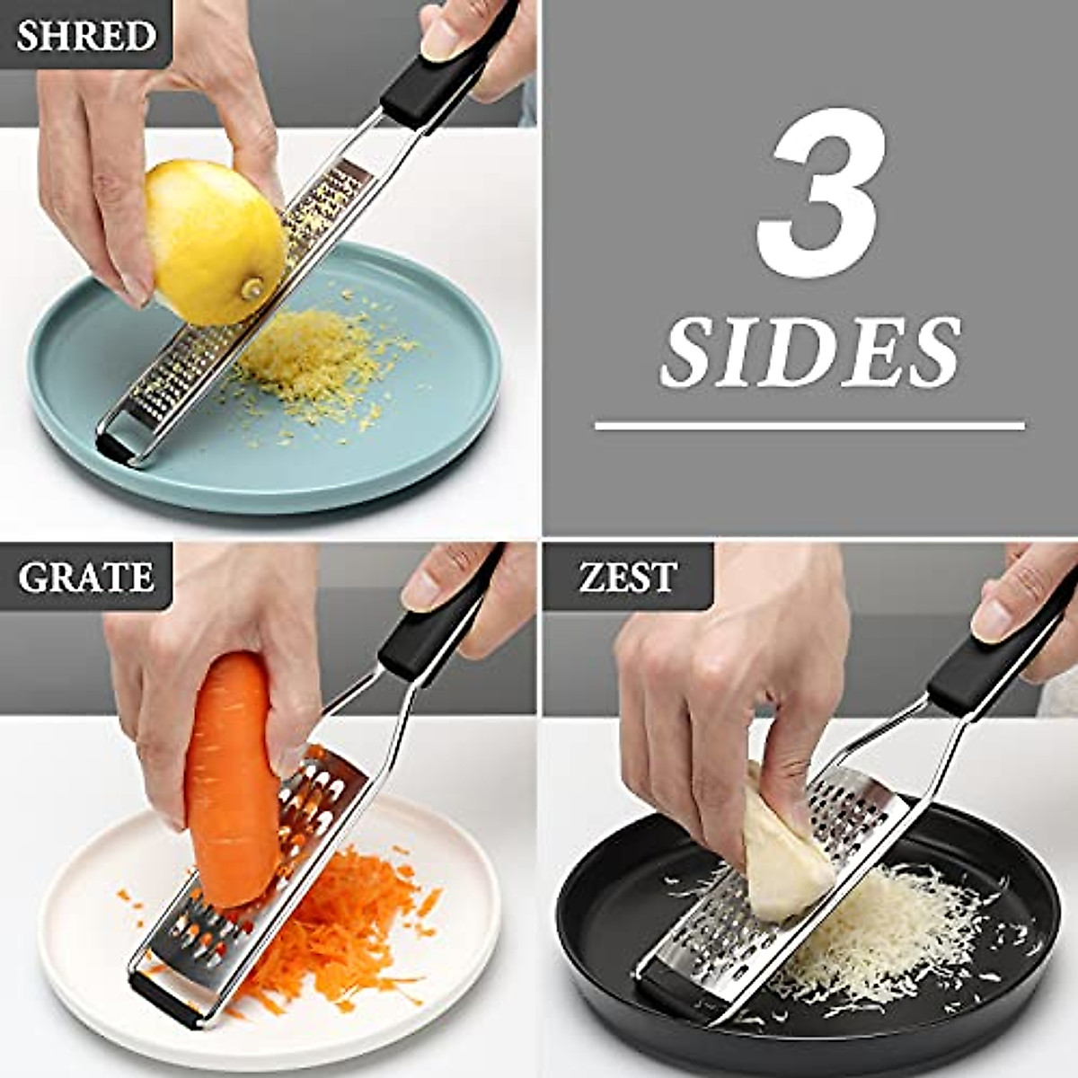 Cambom Cheese Grater Citrus Zester Lemon Zester Pack of 3-304 Stainless Steel - A Sharp Tool for Parmesan Cheese, Ginger, Garlic, Nutmeg, Chocolate, Vegetables，Fruits，Dishwasher Safe