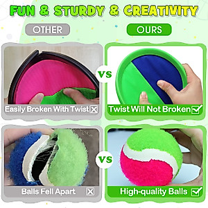 ZMLM Toss Catch Ball Toy Set: Upgraded Kid Outdoor Toy Game Beach Backyard Lawn Sport Activity Fun Outside Indoor Family Toy for Age 3-12 Girl Boy Kid Birthday Gift with 4 Sticky Paddles 4 Throw Balls