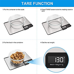 Amiloe MAX 33lb Kitchen Scale with Measure Length(8inch), Food Scales Digital Weight Grams and Oz with Shrink Hook, 6 Units, Tare Function, High Precision to 1g/0.1oz for Baking and Cooking