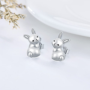 PELOVNY Rabbit Stud Earrings Sterling Silver Hypoallergenic Easter Bunny Earrings Jewelry Gifts for Women Teen