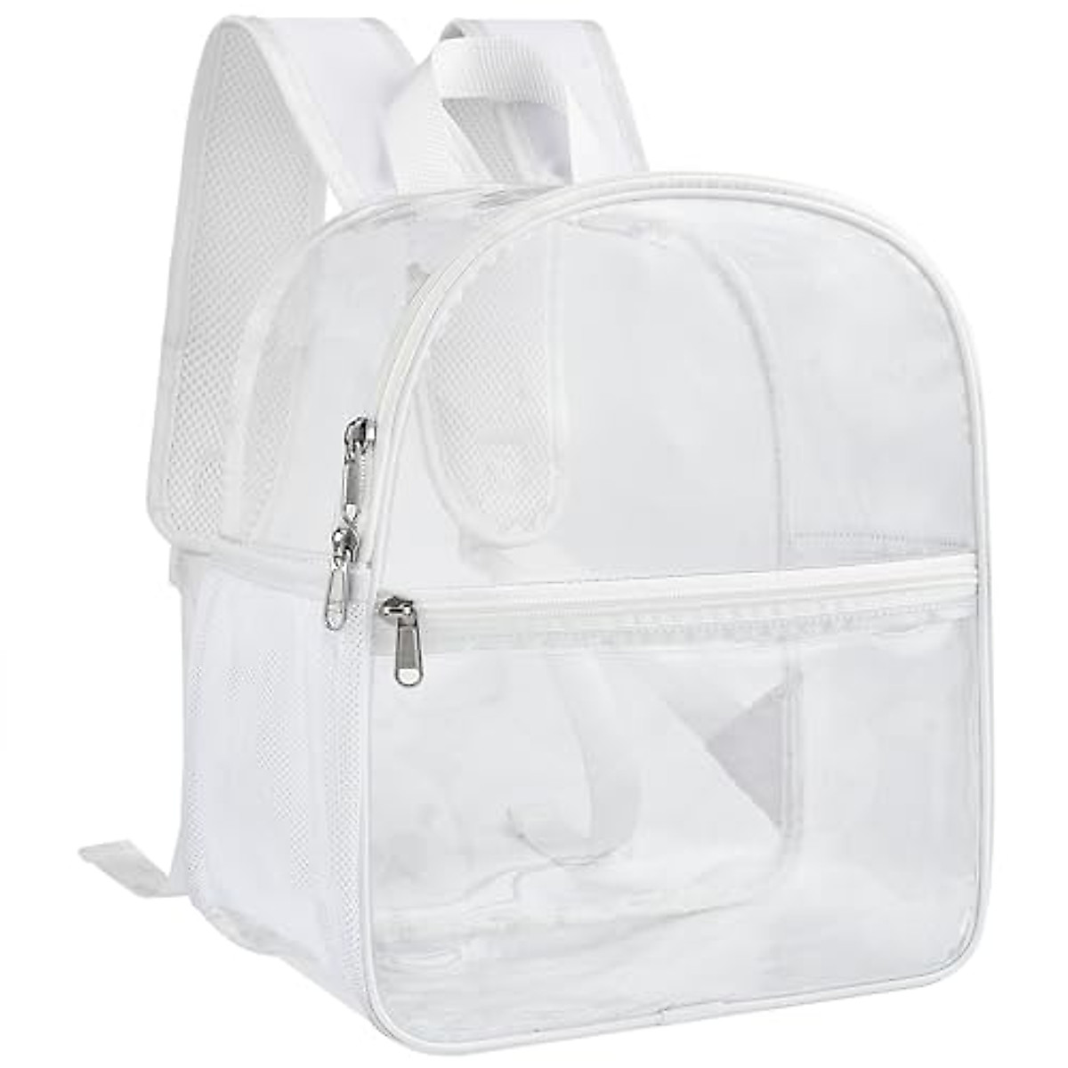 Paxiland Clear Backpack Stadium Approved 12×12×6 with Reinforced and Wider Shoulder Straps, Small Clear Bag for Schools, Concerts, Work, Festivals and Sporting Events - White