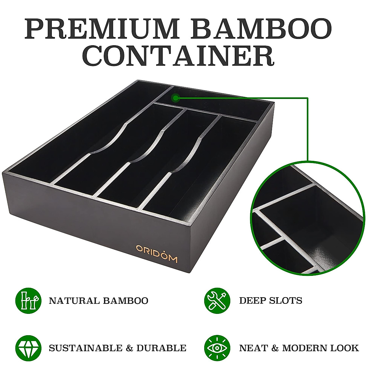 oridom 5-Slots Bamboo Silverware Drawer Organizer for Kitchen,Bamboo Wood Cutlery Tray in Drawer for Flatware and Utensils in Kitchen, (White)