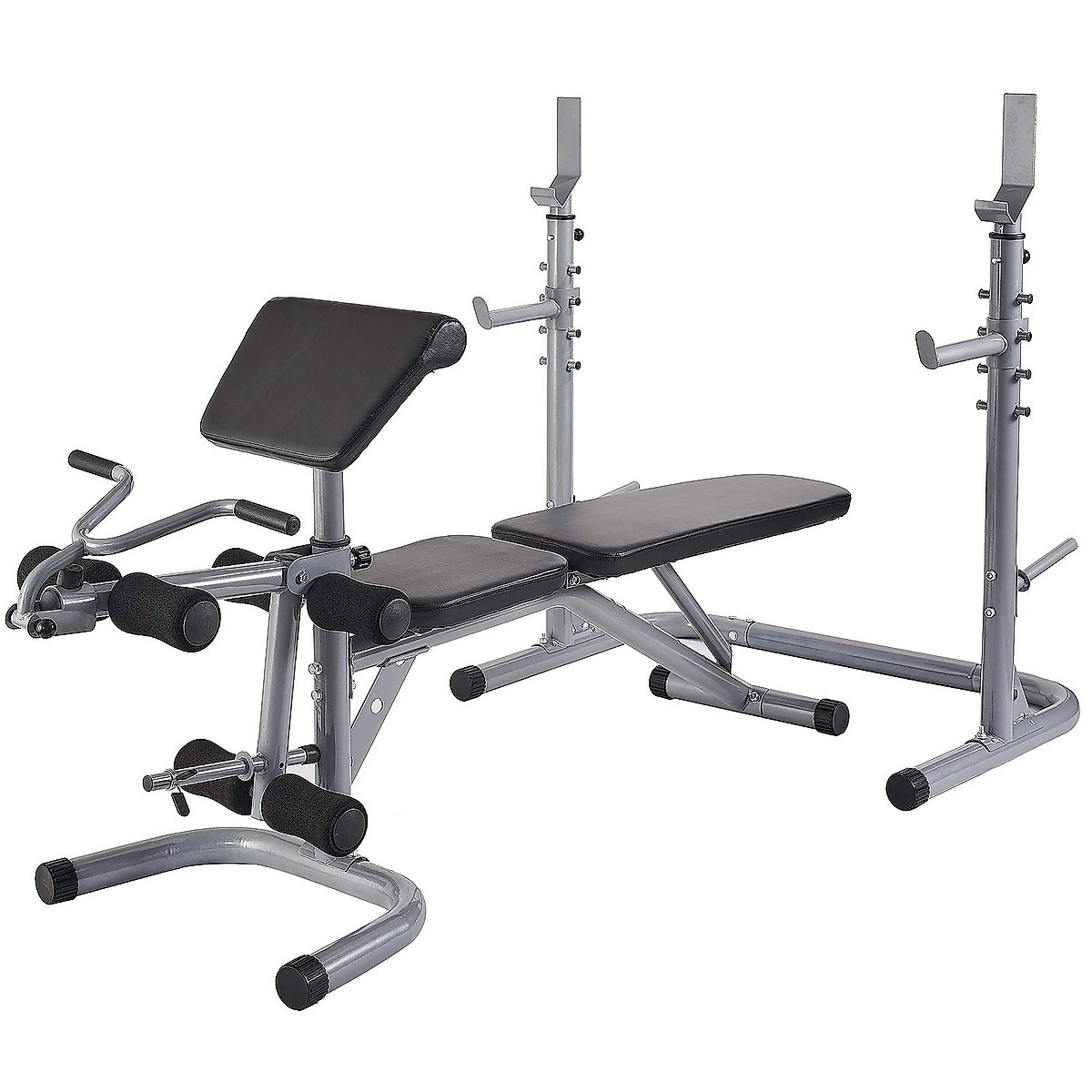 BalanceFrom RS 60 Multifunctional Workout Station Adjustable Olympic Workout Bench with Squat Rack, Leg Extension, Preacher Curl, and Weight Storage, 800-Pound Capacity, Gray