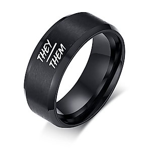 KBNSUIAN Pronoun Gender They Them Ring 8mm Matte Pride Band Ring Nonbinary NB Pride Genderqueer LGBTQ Pronouns Jewelry, Size 11