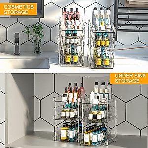 GoMaihe Bathroom Organizer Under Sink: 3-tier Clear Pull Out Medicine Cabinet Organizer - Sliding Storage Drawer for Makeup in Small Bathroom & Kitchen | Stackable & Anti-slip & Easy to Clean 2-pack